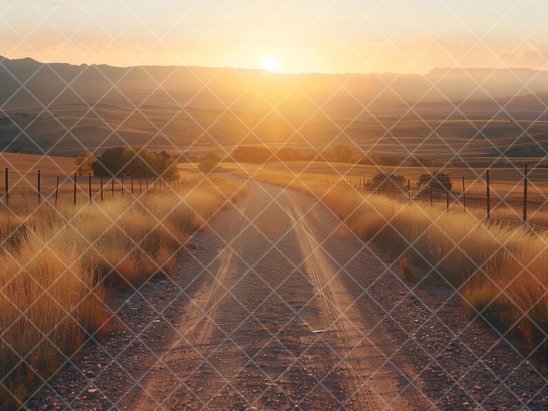 Rural Dirt Road Backdrop, Country Dirt Road at Sunset Digital Backdrop ...