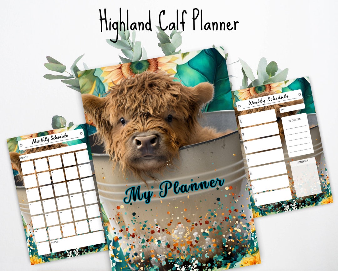 Highland Calf Planner Cow Planner Daily Planner Weekly - Etsy