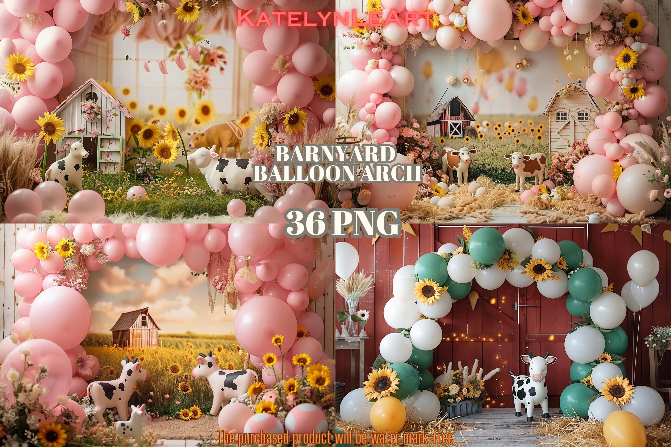 36 Farm Barn Balloon Arch Digital Backdrops for Child Photography ...