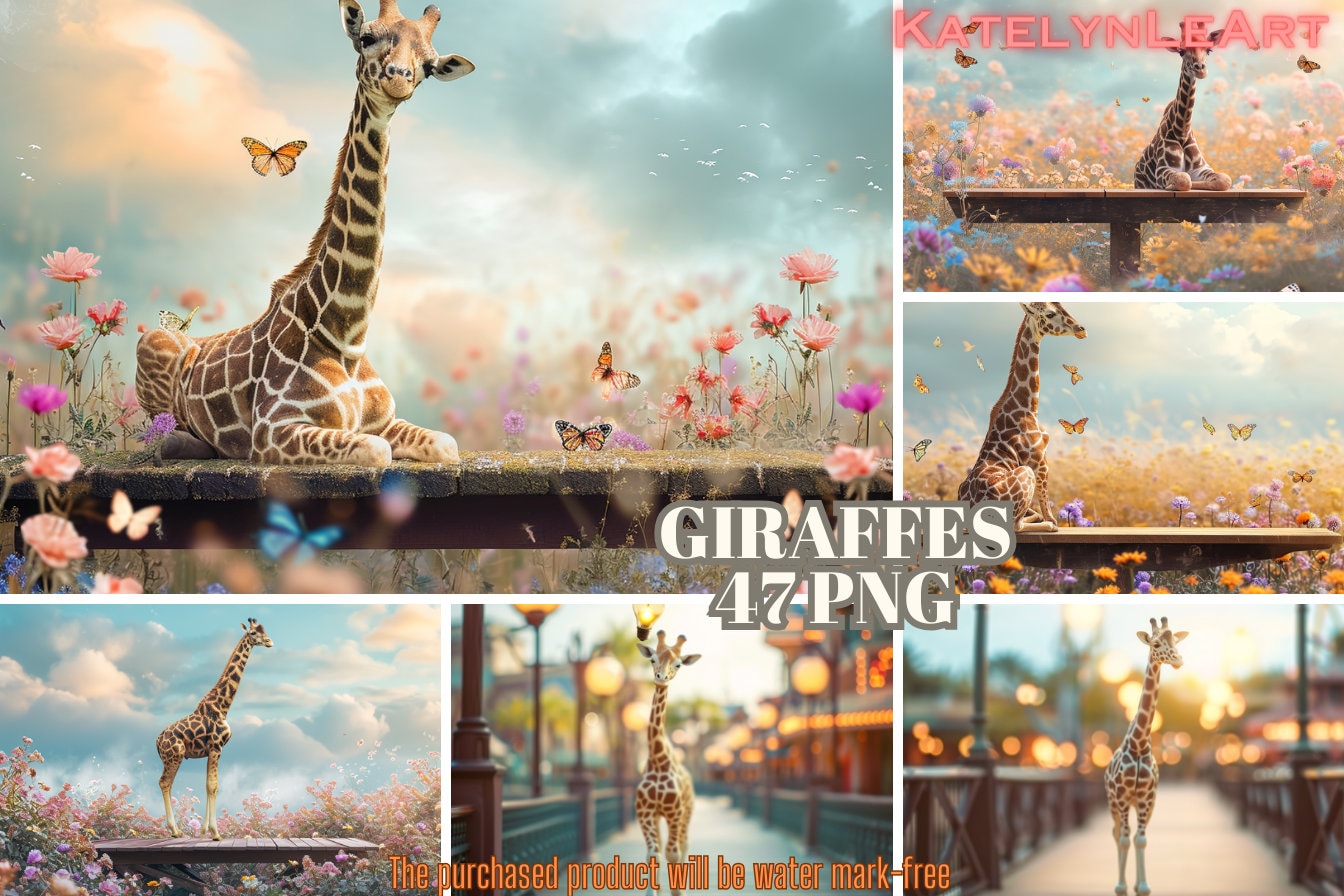 Giraffe Dreams: 47 Premium PNG Backdrops for Nursery Decor, Composite ...