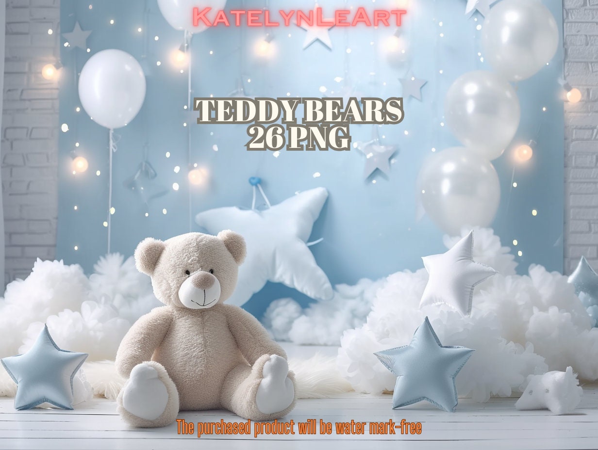Sweet Baby Blue Teddy: 26PNG Digital Photography Backdrops for Teddy ...