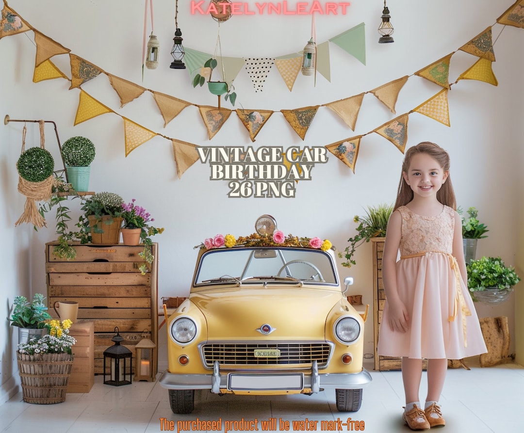 Vintage Car Birthday Backdrops: Cake Smash, Balloons, Kids Photography ...