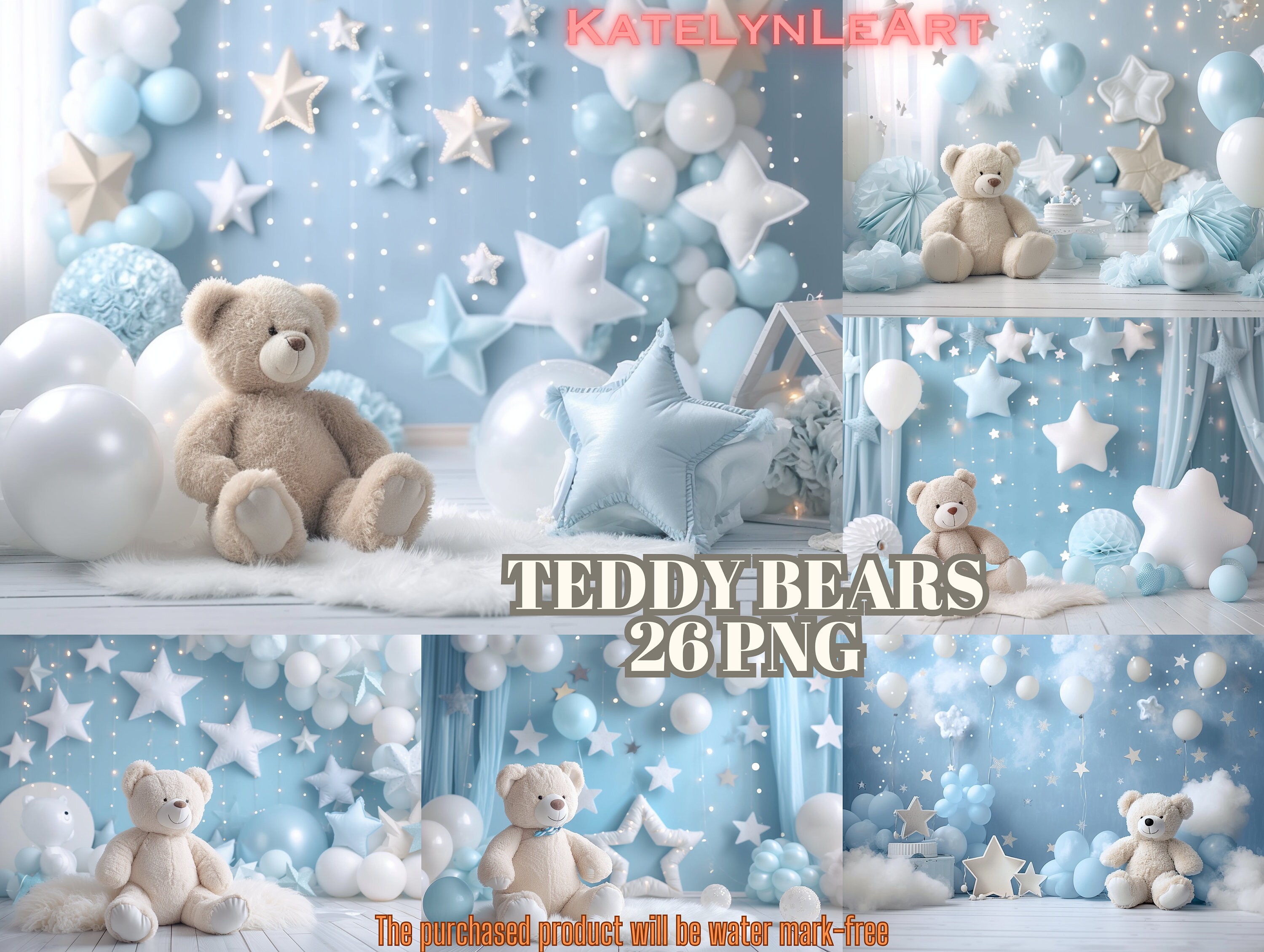 Sweet Baby Blue Teddy: 26PNG Digital Photography Backdrops for Teddy ...