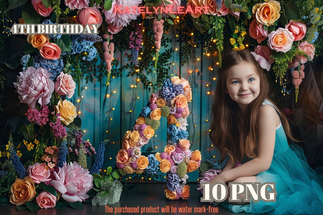 Girl's 4th Birthday Backdrop: Floral Cake Smash (digital Download) - Etsy