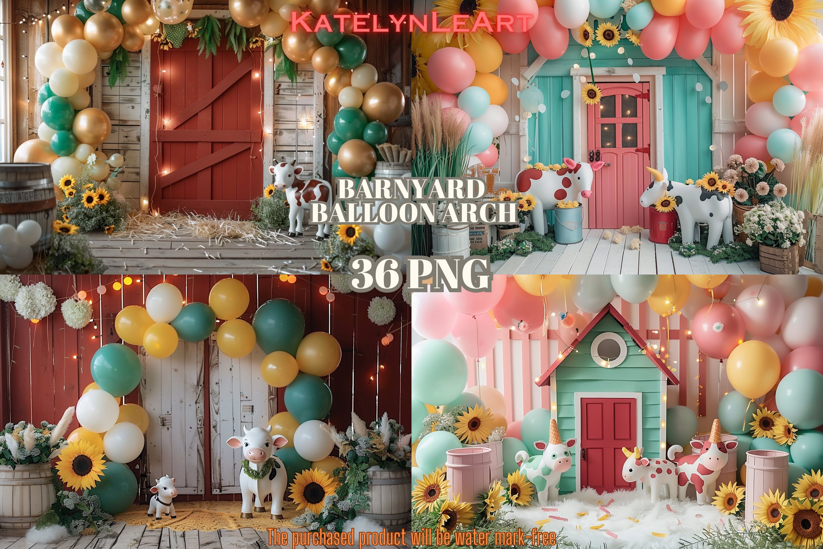 36 Farm Barn Balloon Arch Digital Backdrops for Child Photography ...