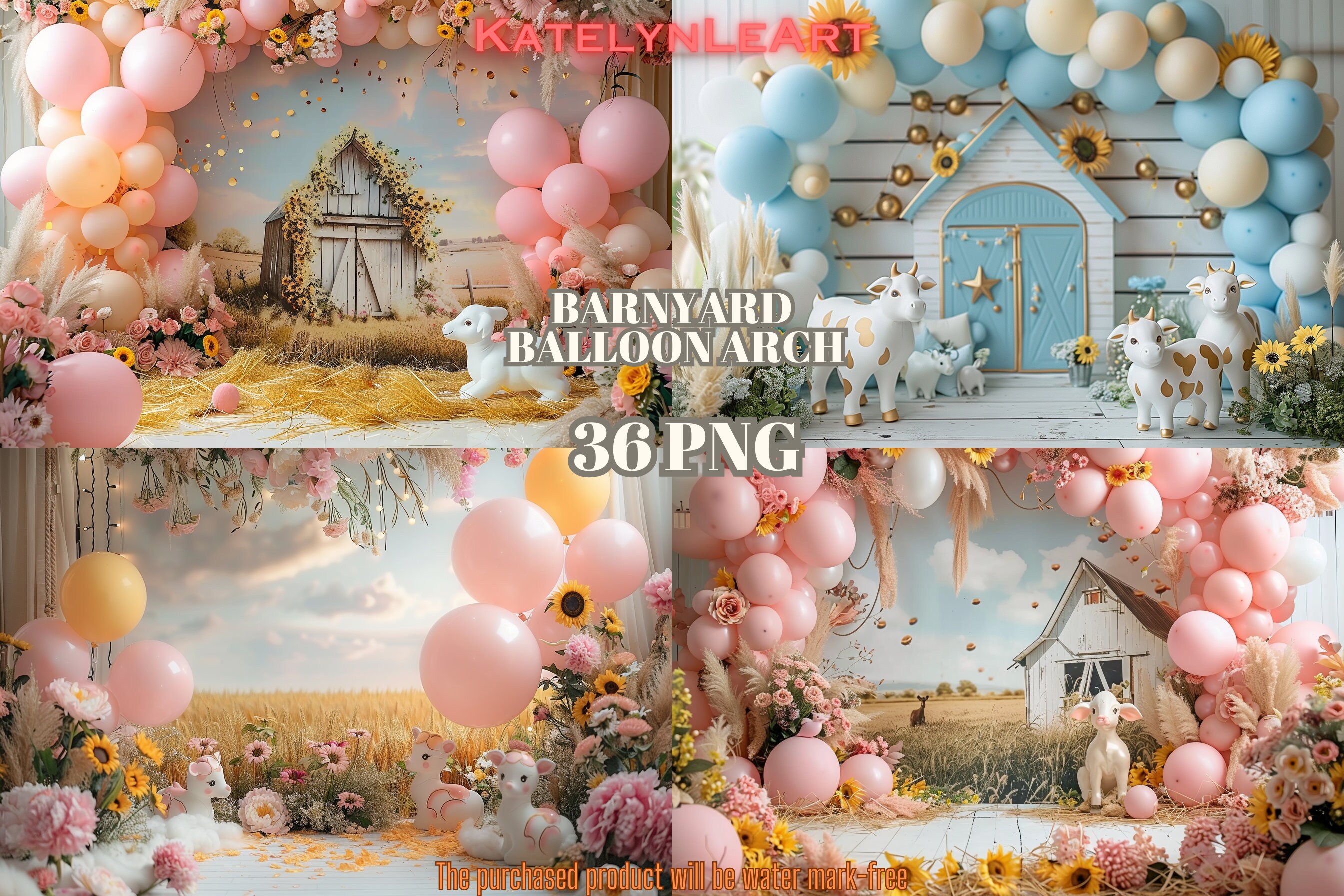 36 Farm Barn Balloon Arch Digital Backdrops for Child Photography ...