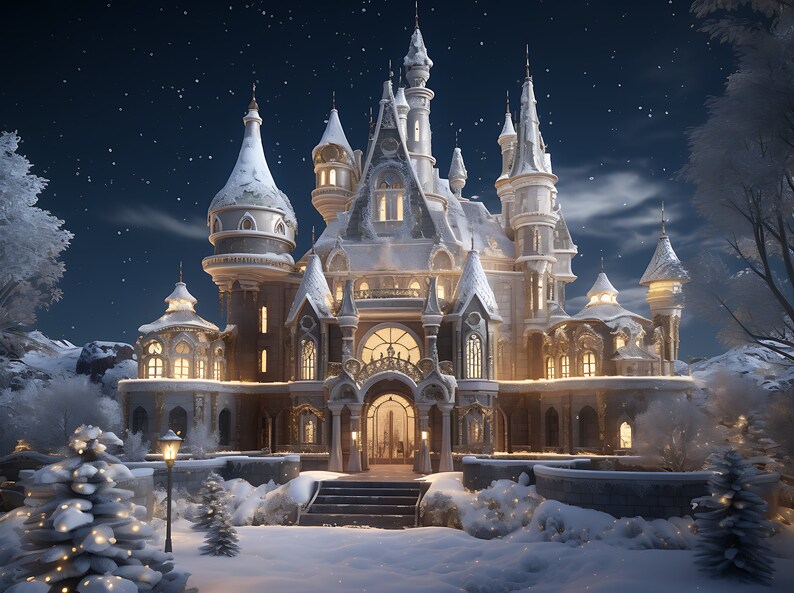 Rococo Elegance: 35 Snow Castle Backdrops in V-ray, Silver & Gold, With ...