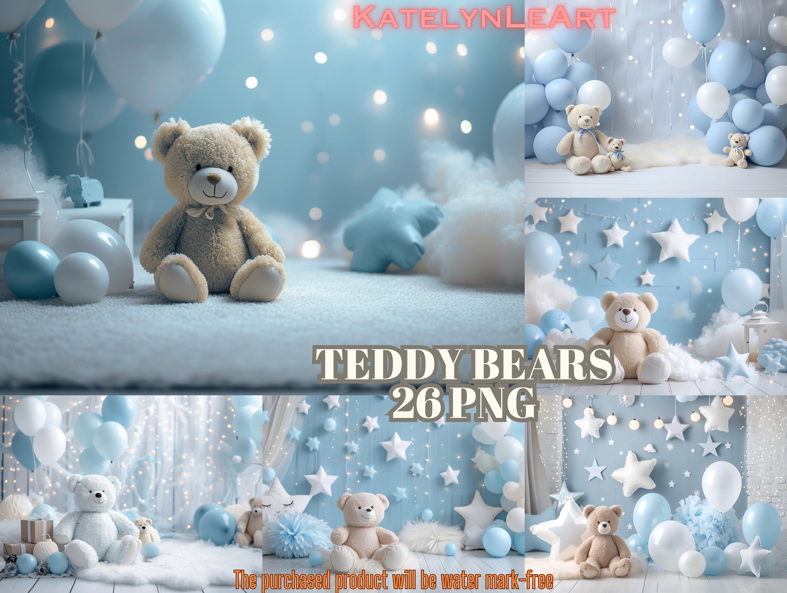 Sweet Baby Blue Teddy: 26PNG Digital Photography Backdrops for Teddy ...