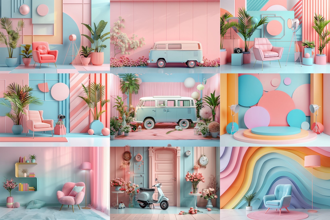 61 Retro Pastel Digital Backdrops: Perfect for Child Photography Studio ...