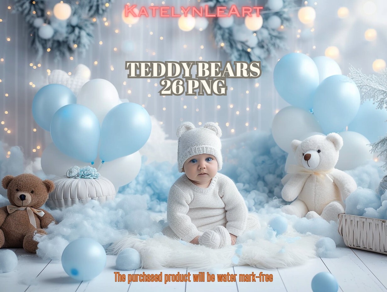 Sweet Baby Blue Teddy: 26PNG Digital Photography Backdrops for Teddy ...