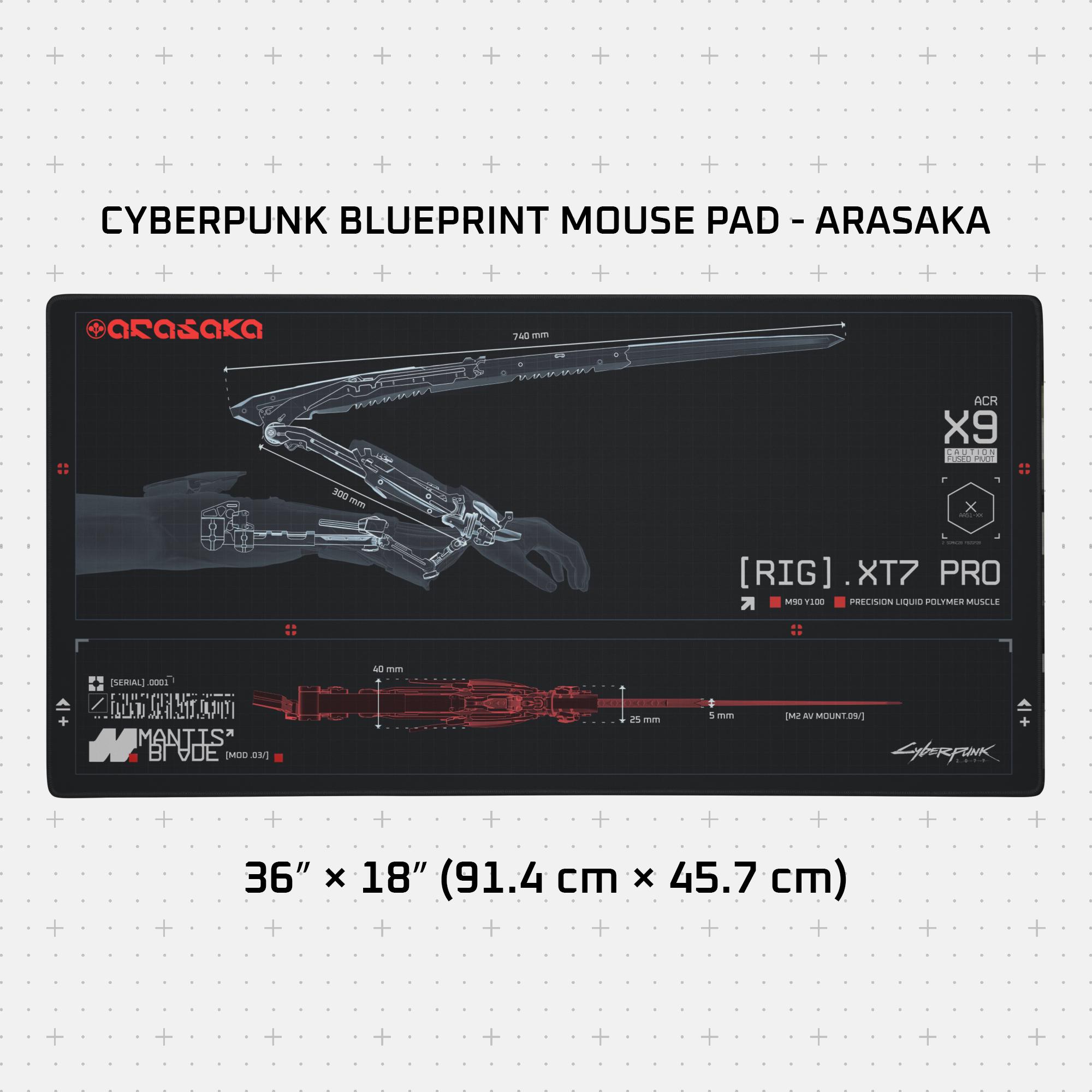Cyberpunk 2077 Blueprint Gaming Mouse Pad, 914x457mm | Stitched Edges ...