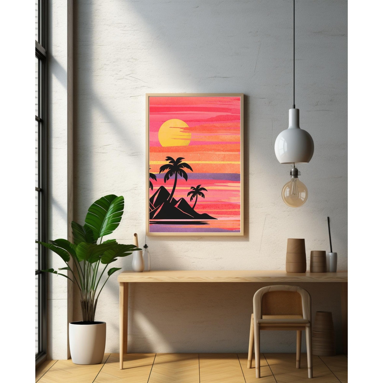 Ombré Style Sunset Coastal Scene Digital Poster Red Style 2 , Palms ...