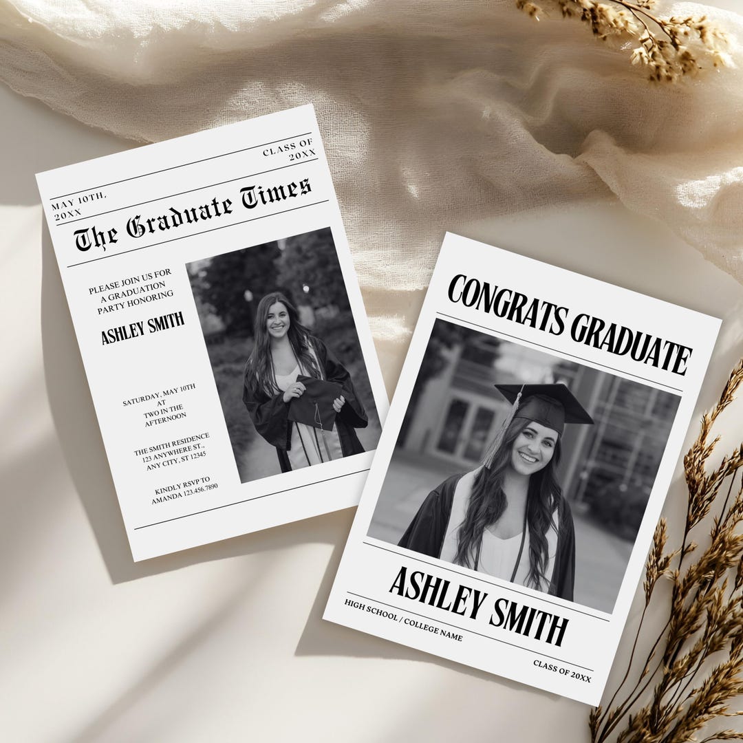 Graduation Party Newspaper Invitation Template, Graduation Announcement ...