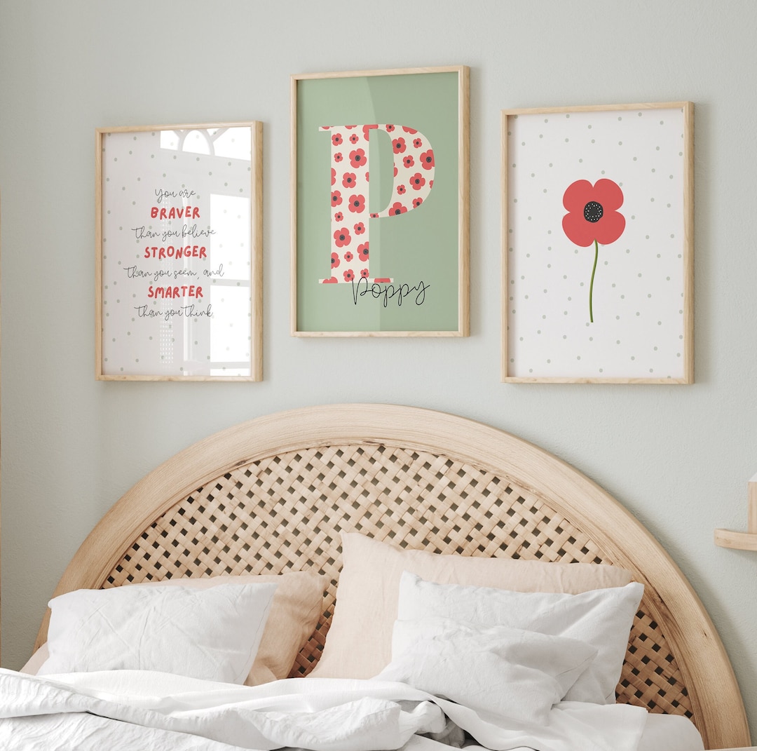 Custom Poppy Initial & Name Prints - Set of 3 - Digital Download - Art ...