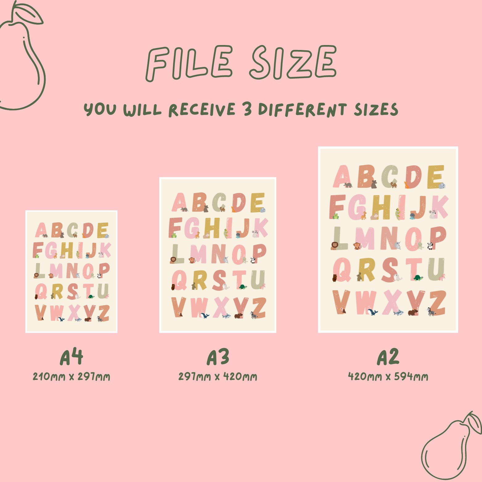 Animal Alphabet Pink Digital Download Kids Girl Wall Art - Etsy