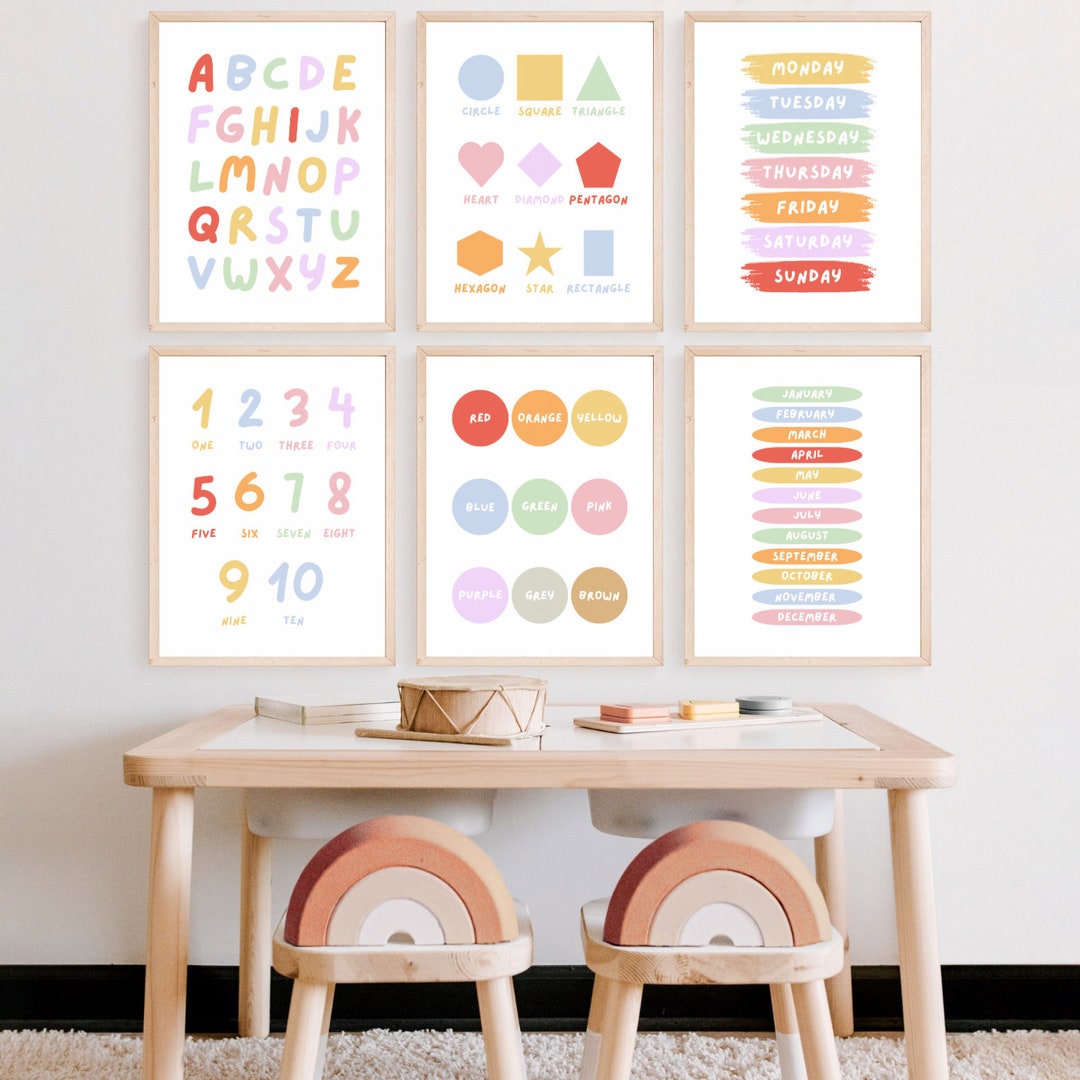 Rainbow Educational Prints – Alphabet, Numbers, Shapes (digital ...