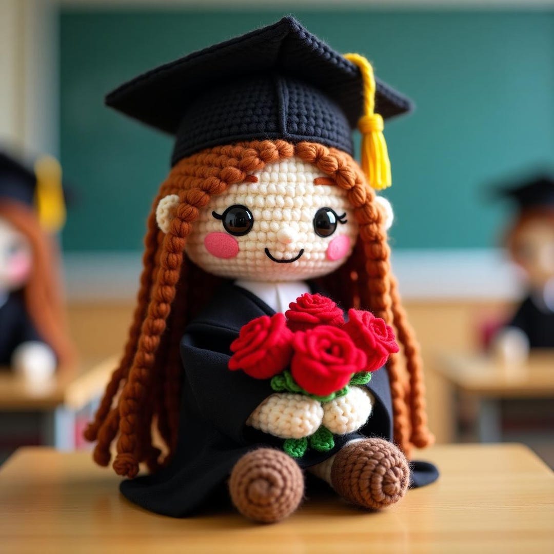 Custom Graduation Crochet Doll – Amigurumi Graduate With Red Rose ...