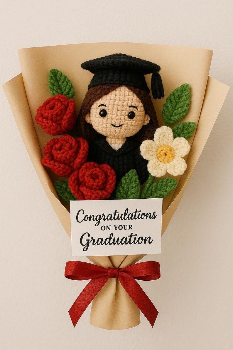 Crochet Graduation Bouquet With Amigurumi Girl – Handmade Graduation ...