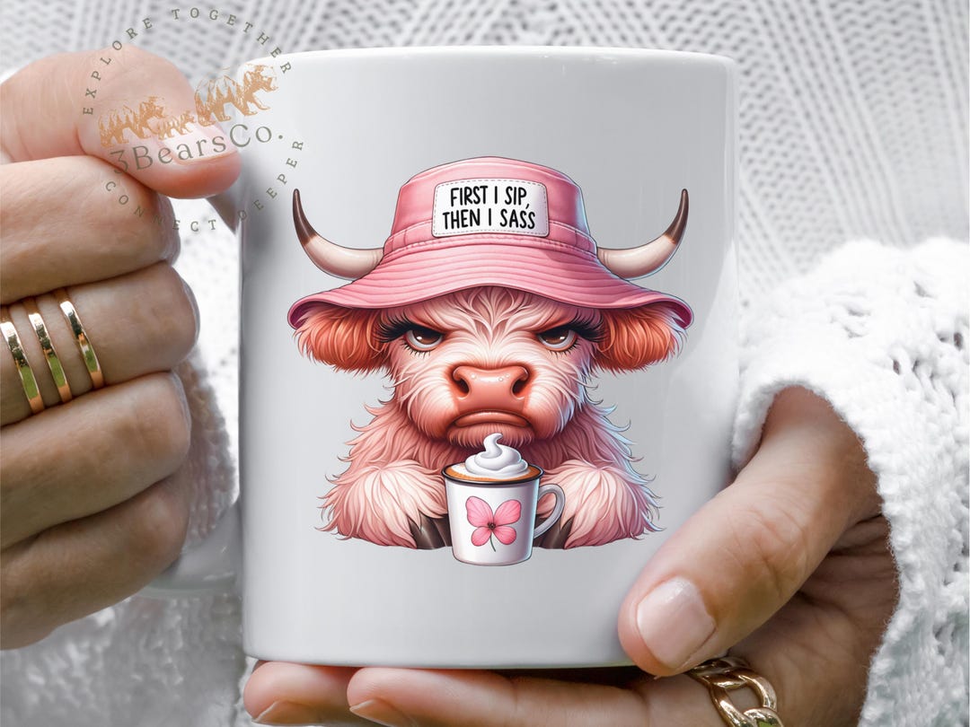 Grumpy Highland Cow Png, Cranky Coffee Lover Png, Fluffy Cow Grumpy ...