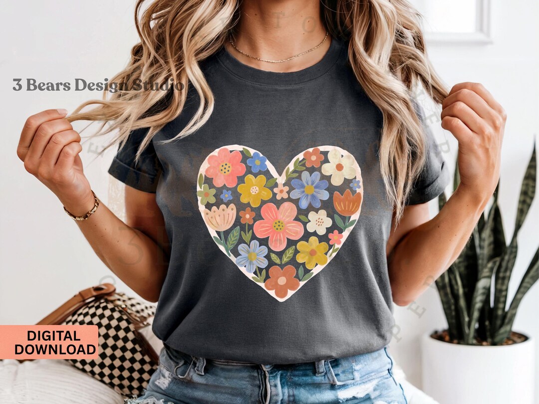 Floral Heart PNG, Cottagecore Floral Sublimation Design (digital ...