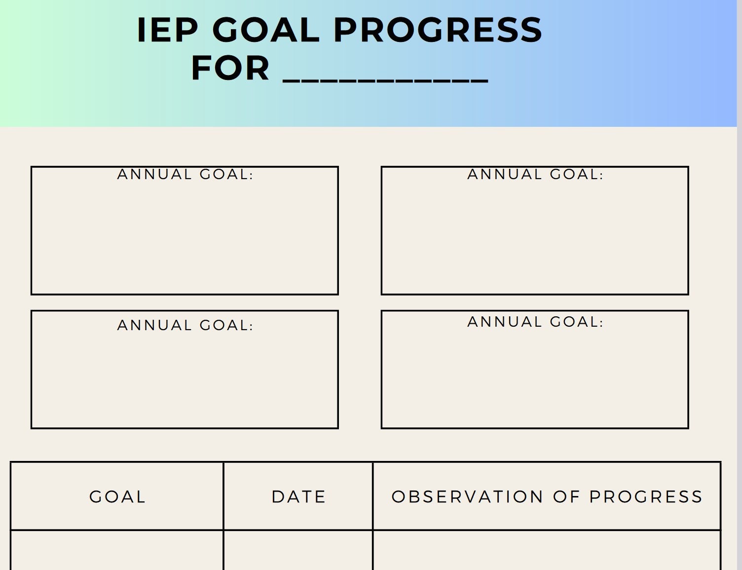 Observational IEP Goal Tracker for Teachers Support Staff - Etsy