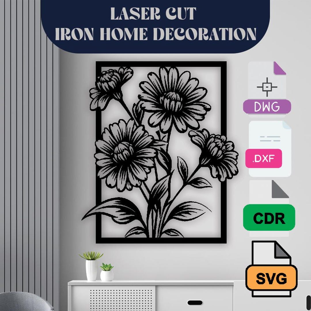 Daisy Metal Wall Decor Svg Dxf Cdr Dwg,flower Decor Art Laser Cut Files ...