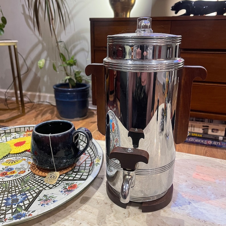 Vintage Mid Century Art Deco Chrome Coffee Percolator W/ Wood - Etsy