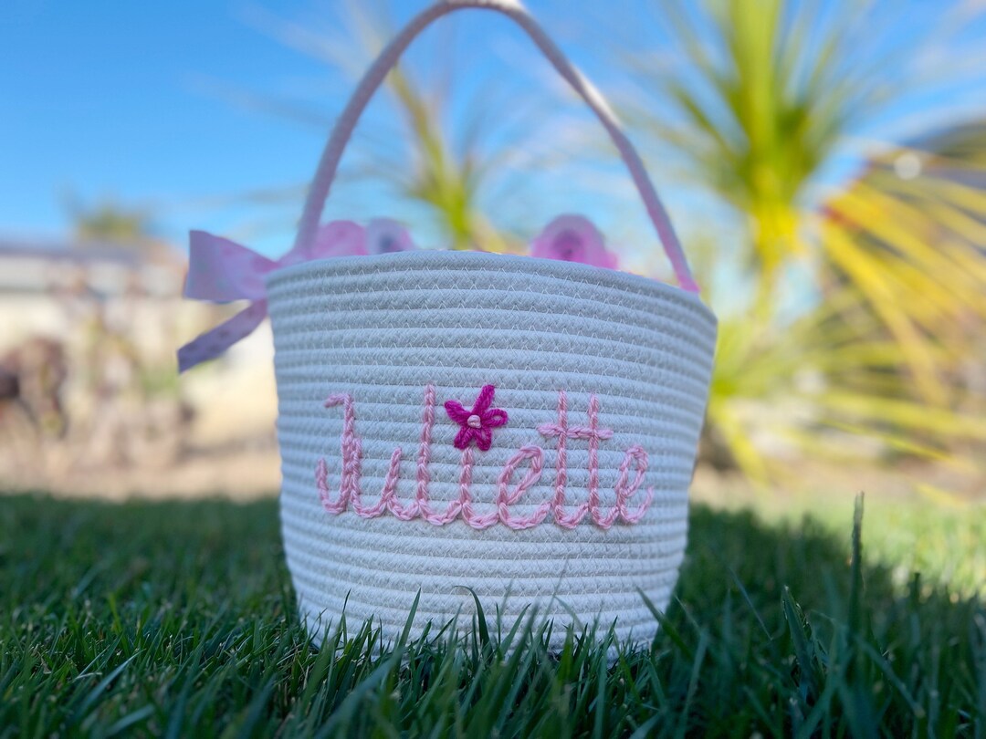 Custom Hand Embroidered Easter Basket With Name for Toddlers/kids ...