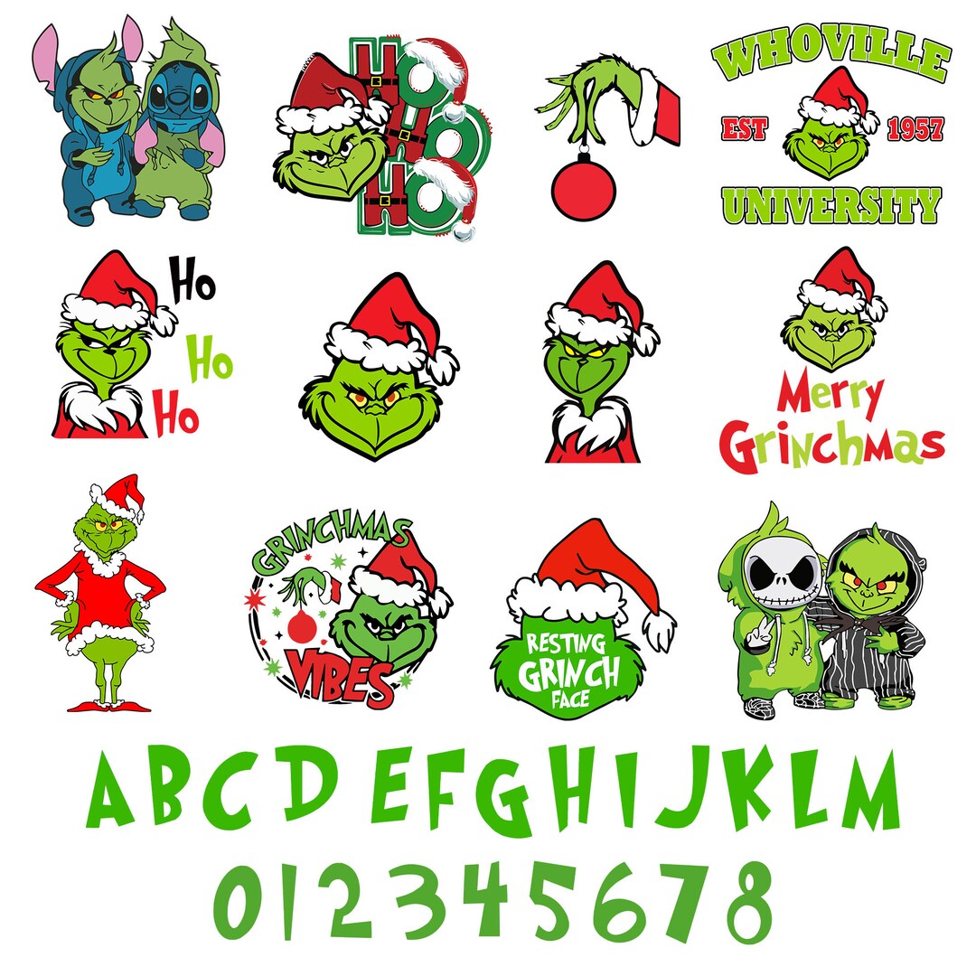 Paquete Grnich Png Bonus Grinch Font Svg Diseño Grinch Png Etsy México