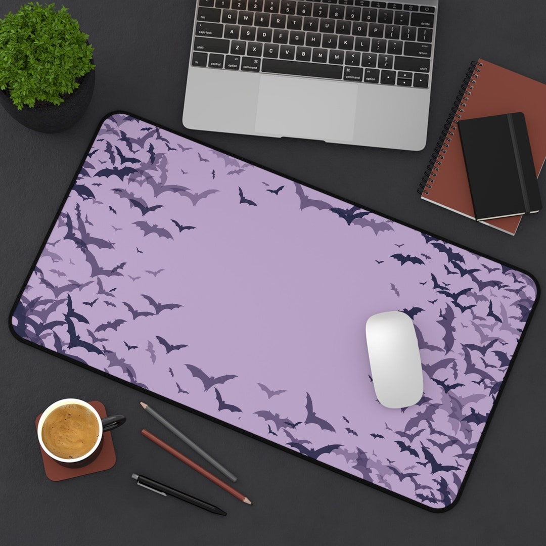 Bat Desk Mat Purple Gaming Pastel Mouse Pad Goth Gaming Set up Spooky ...