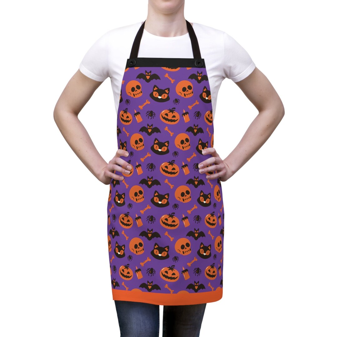 Halloween Witchy Apron Adult Kitchen Pumpkin Bat Spider Apron Costume ...