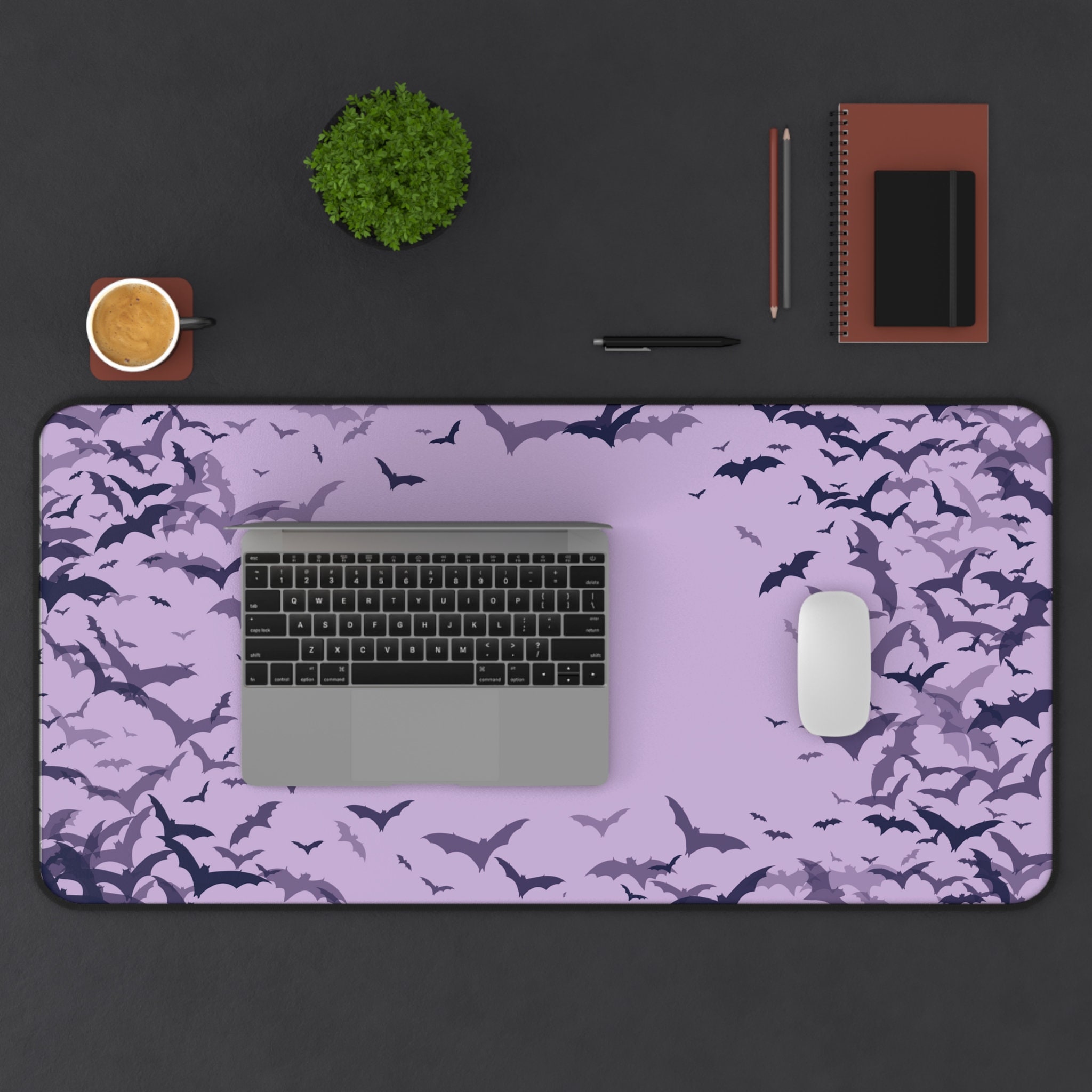 Bat Desk Mat Purple Gaming Pastel Mouse Pad Goth Goth Gaming Set up ...