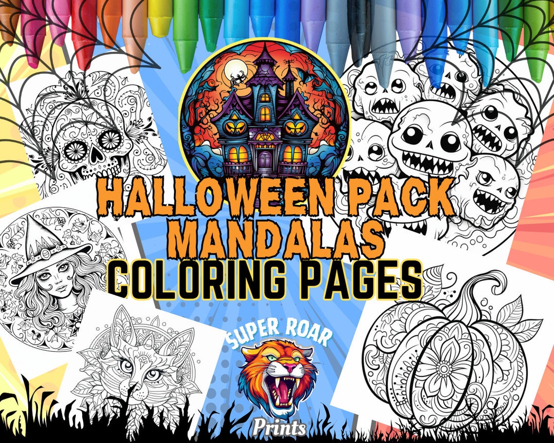 Halloween Pack COLORING PAGES | Mandalas Style | Cats.pumpkins. Zombies ...