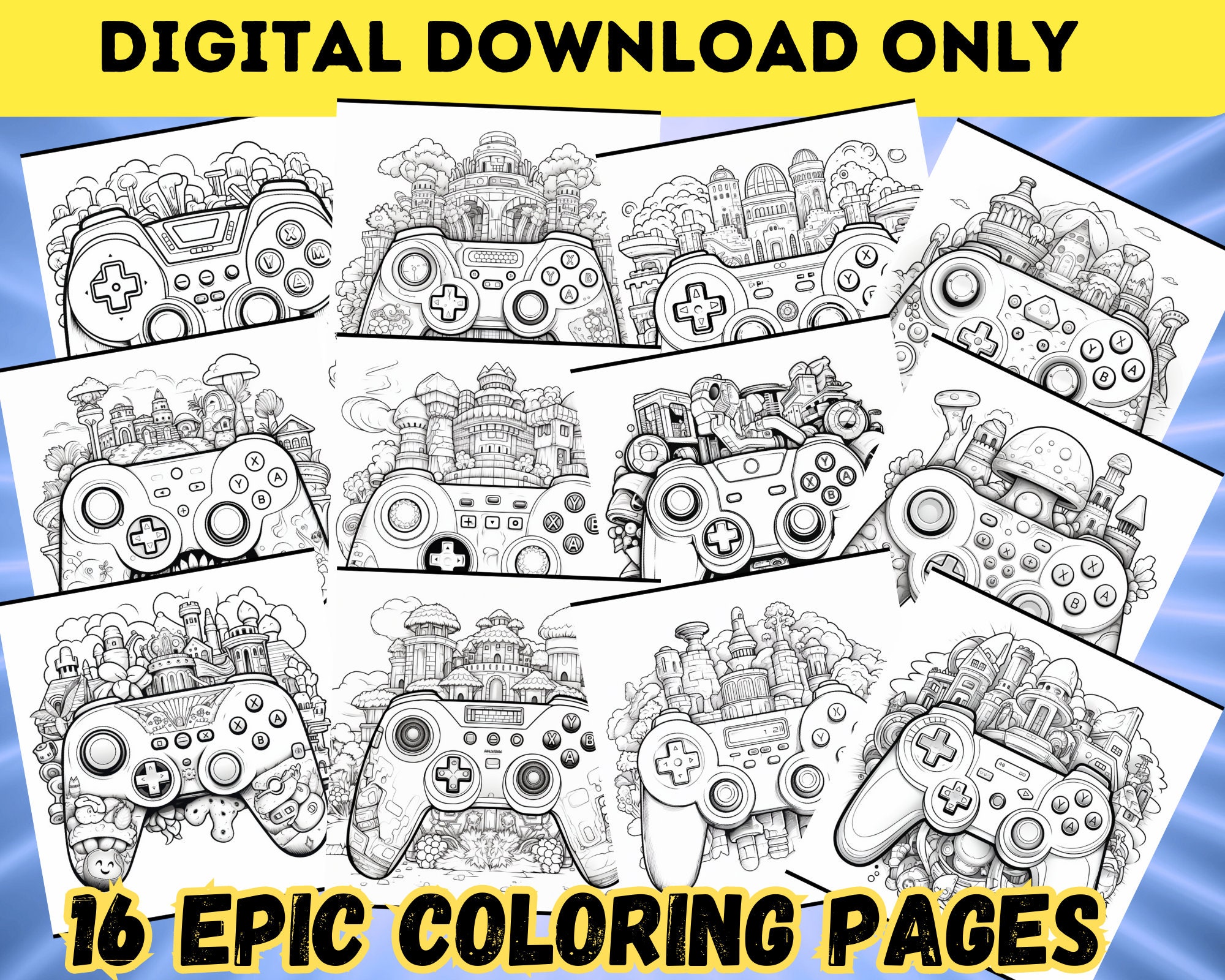 Abstract Video Game Controller | COLORING PAGES | Retro | 80s Style ...