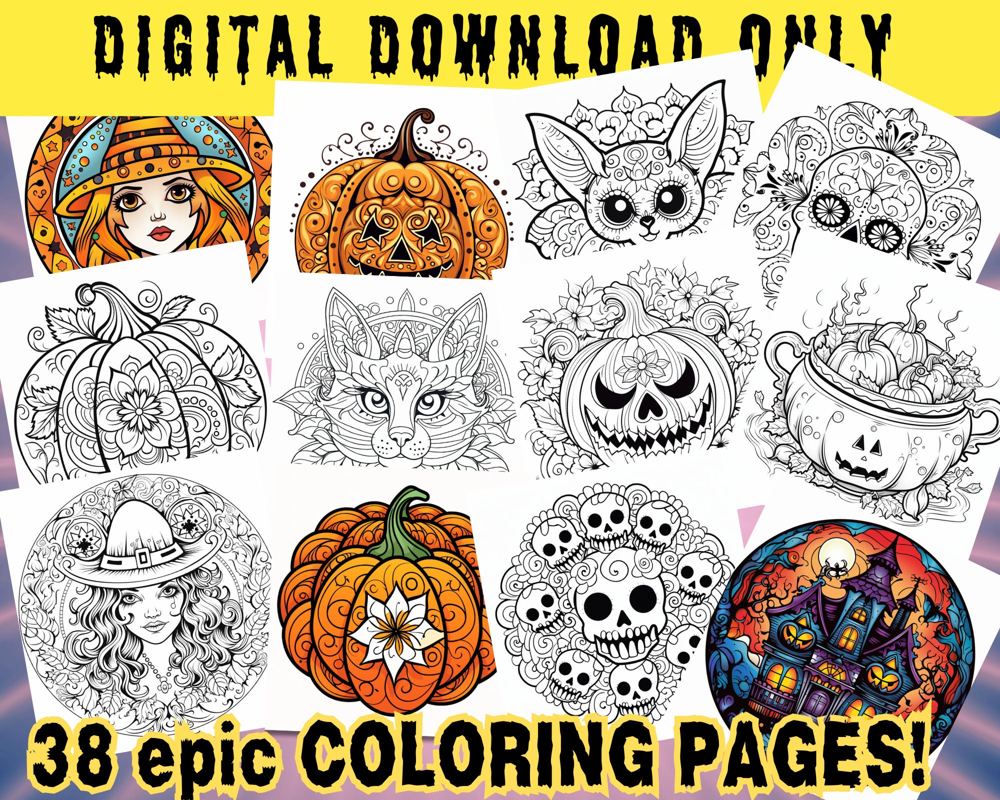 Halloween Pack COLORING PAGES | Mandalas Style | Cats.pumpkins. Zombies ...