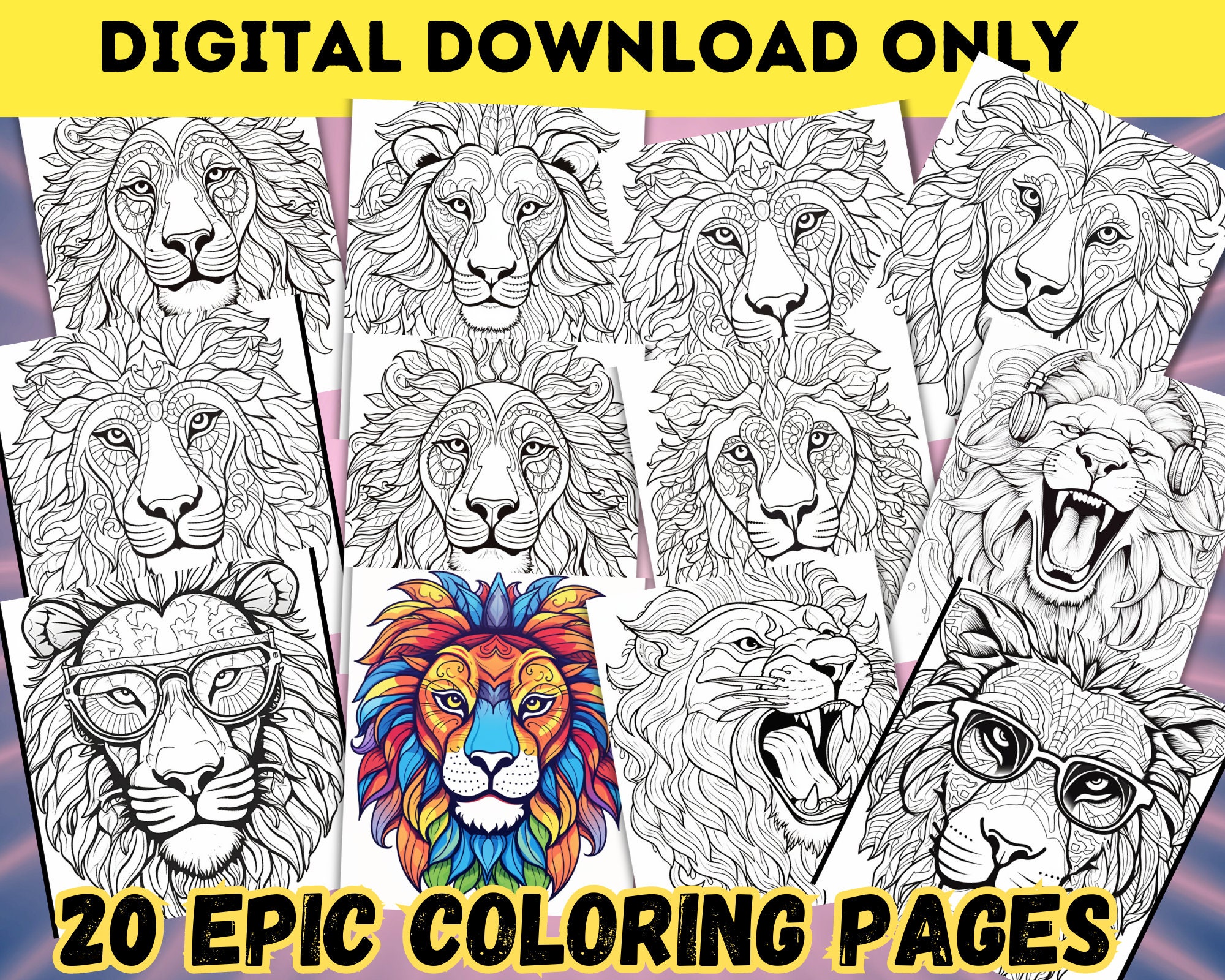 Unquie Lion Heads COLORING PAGES With Intricate Mandala Elements - Etsy