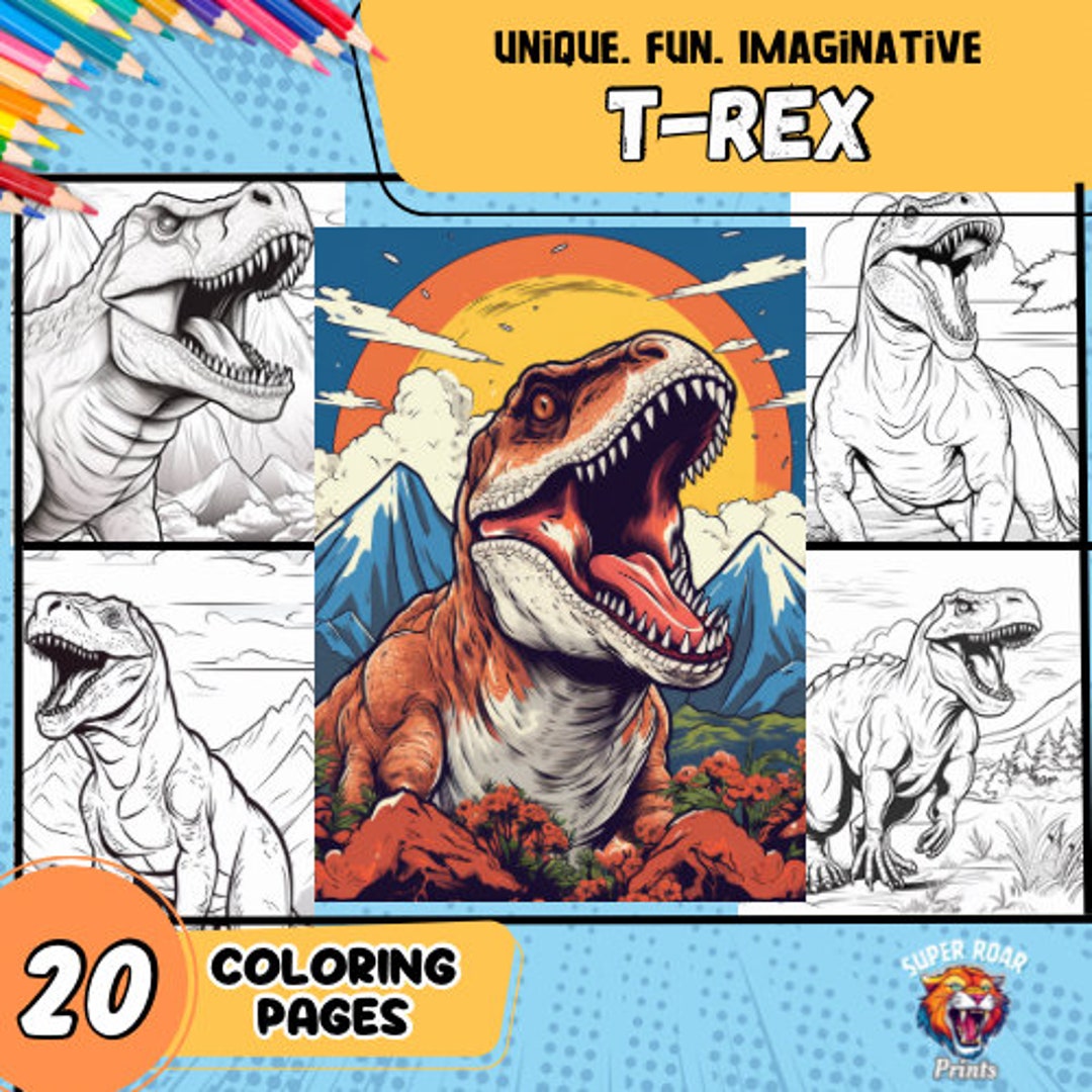 T-rex Dinosaur Coloring Pages for Kids, Printable Activities (DIGITAL ...