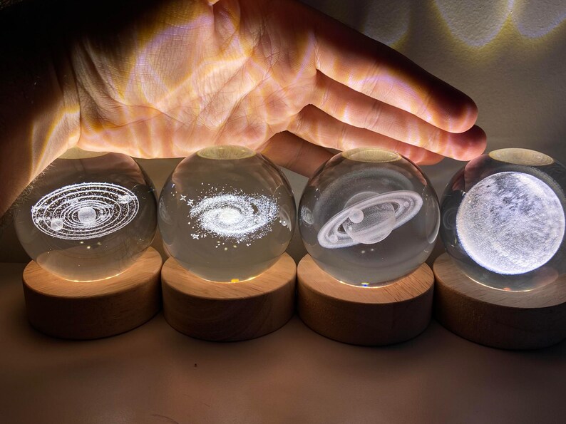 Moon Saturn Solar System Nebula Night Light - Set of 4 Crystal Ball ...