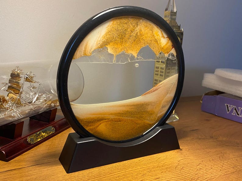 Yellow Moving Sand Art Hourglass Lamp - 3D Sandscape Painting With ...