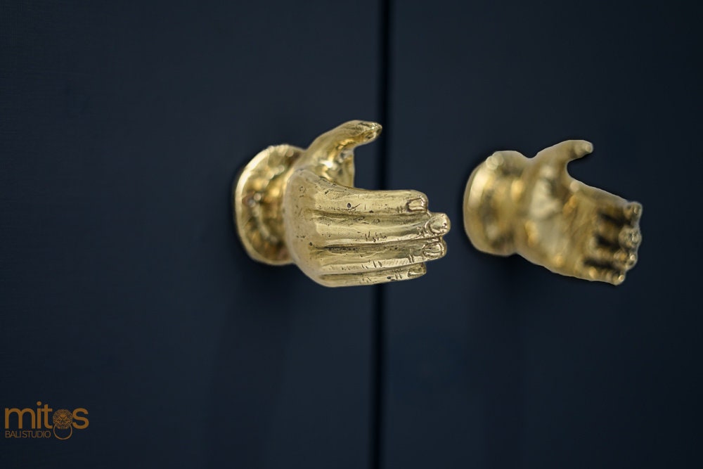 Pair Door Handle Handshake Pose, Buddha Hand Pose Pair Door Handle Solid Brass, Vintage Door ...