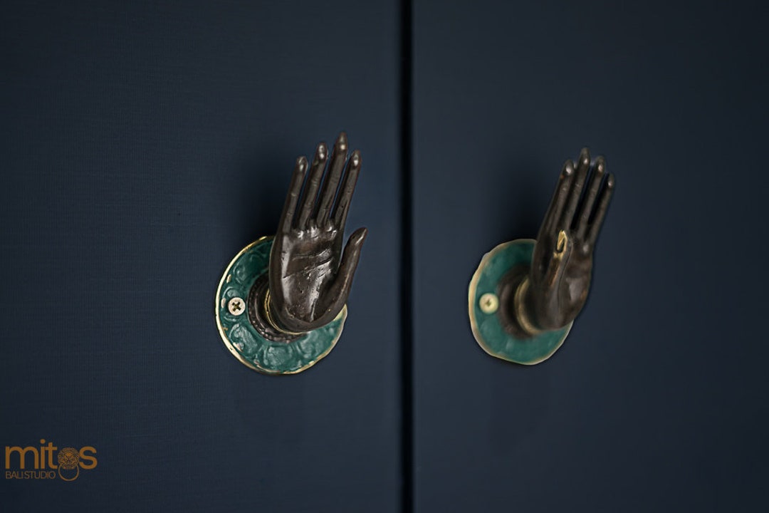Vintage Bronze Green Hand Door Handle 4 Inch, Door Ornament, Hand Mudra ...