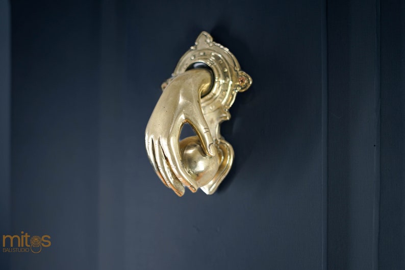 Luxury Hand Door Knocker, Unique Golden Solid Brass Door Decor, Unique ...