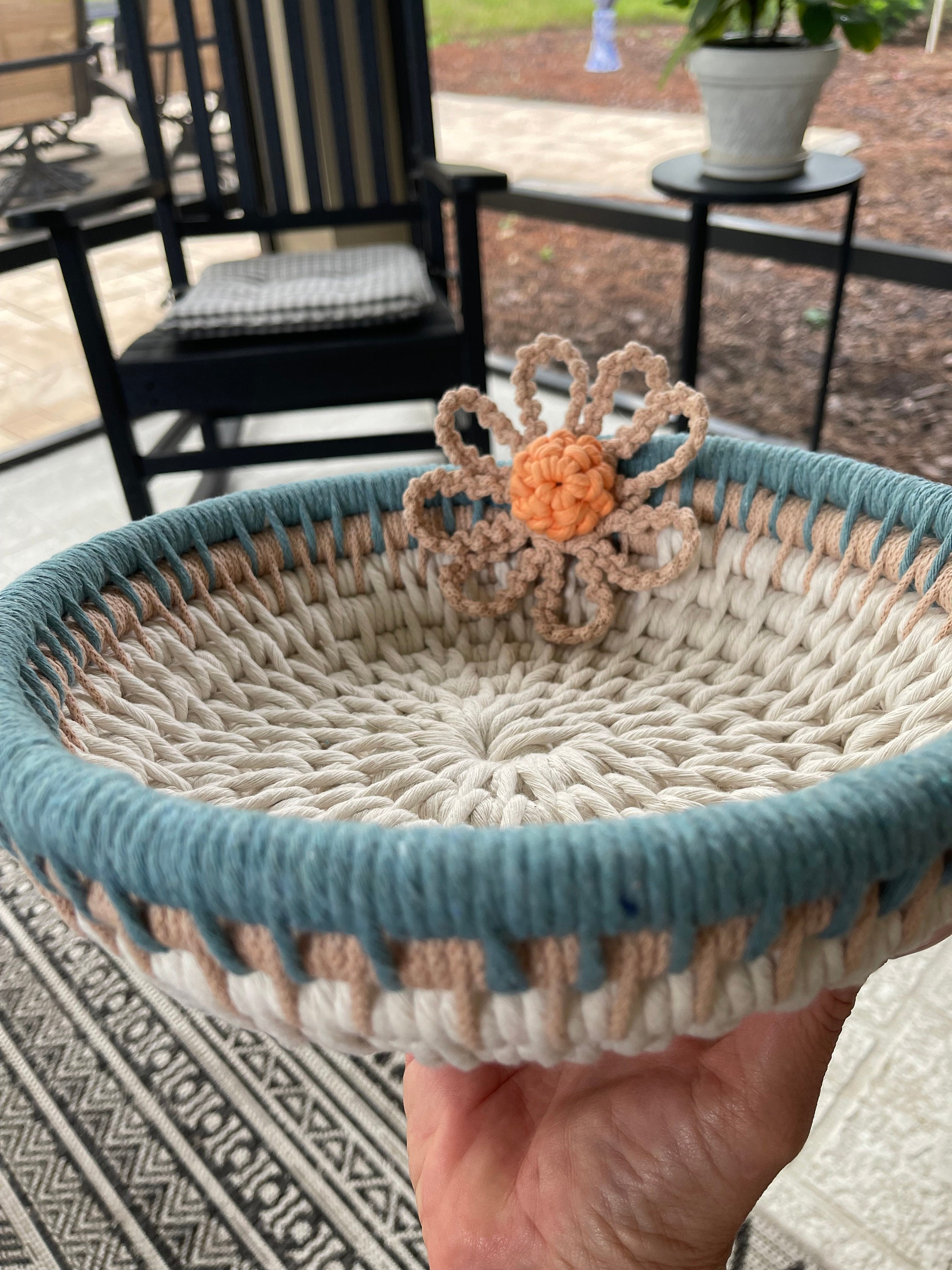 Handmade Coiled Macrame Bowl With Flower - Etsy
