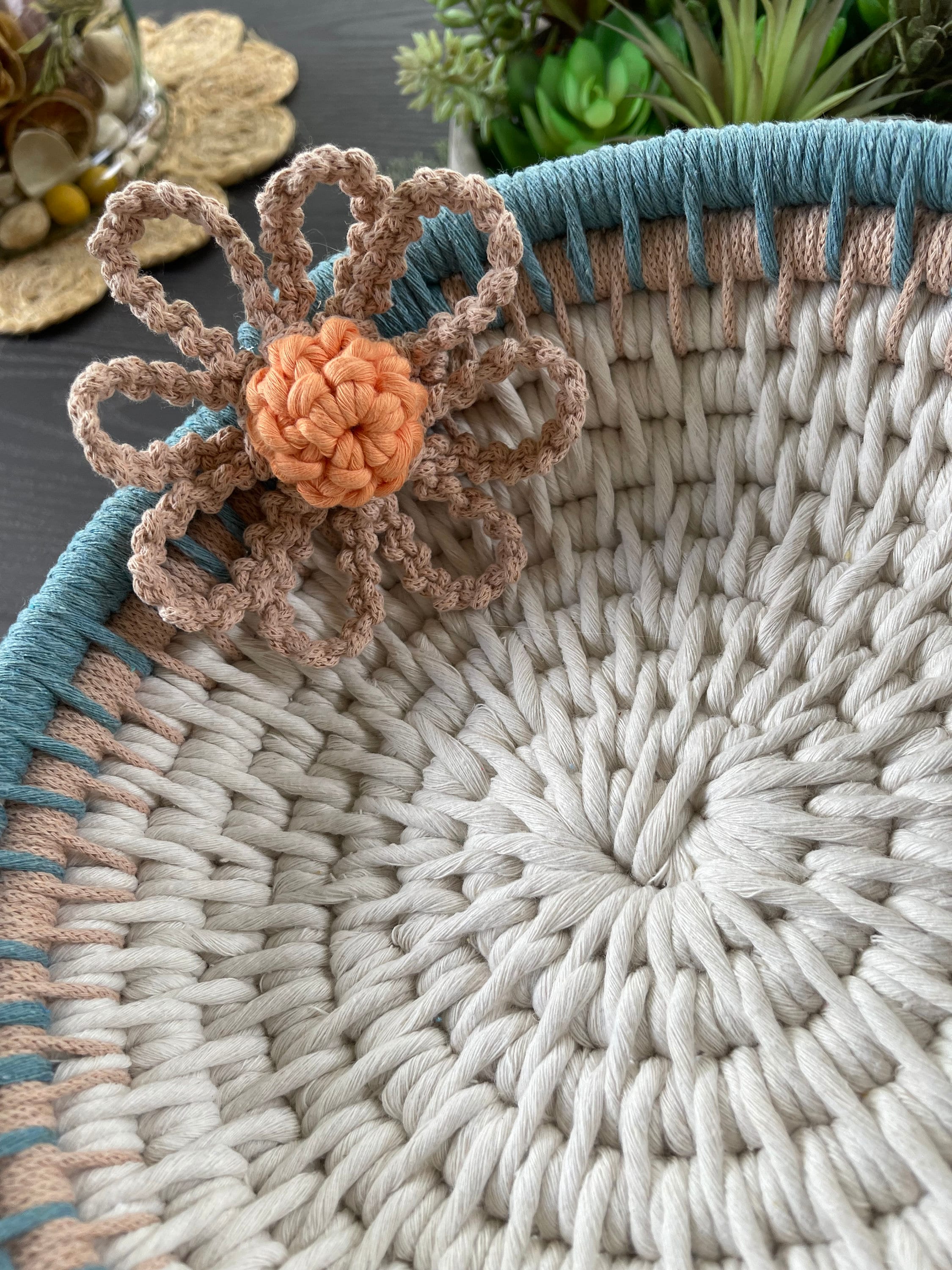Handmade Coiled Macrame Bowl With Flower - Etsy