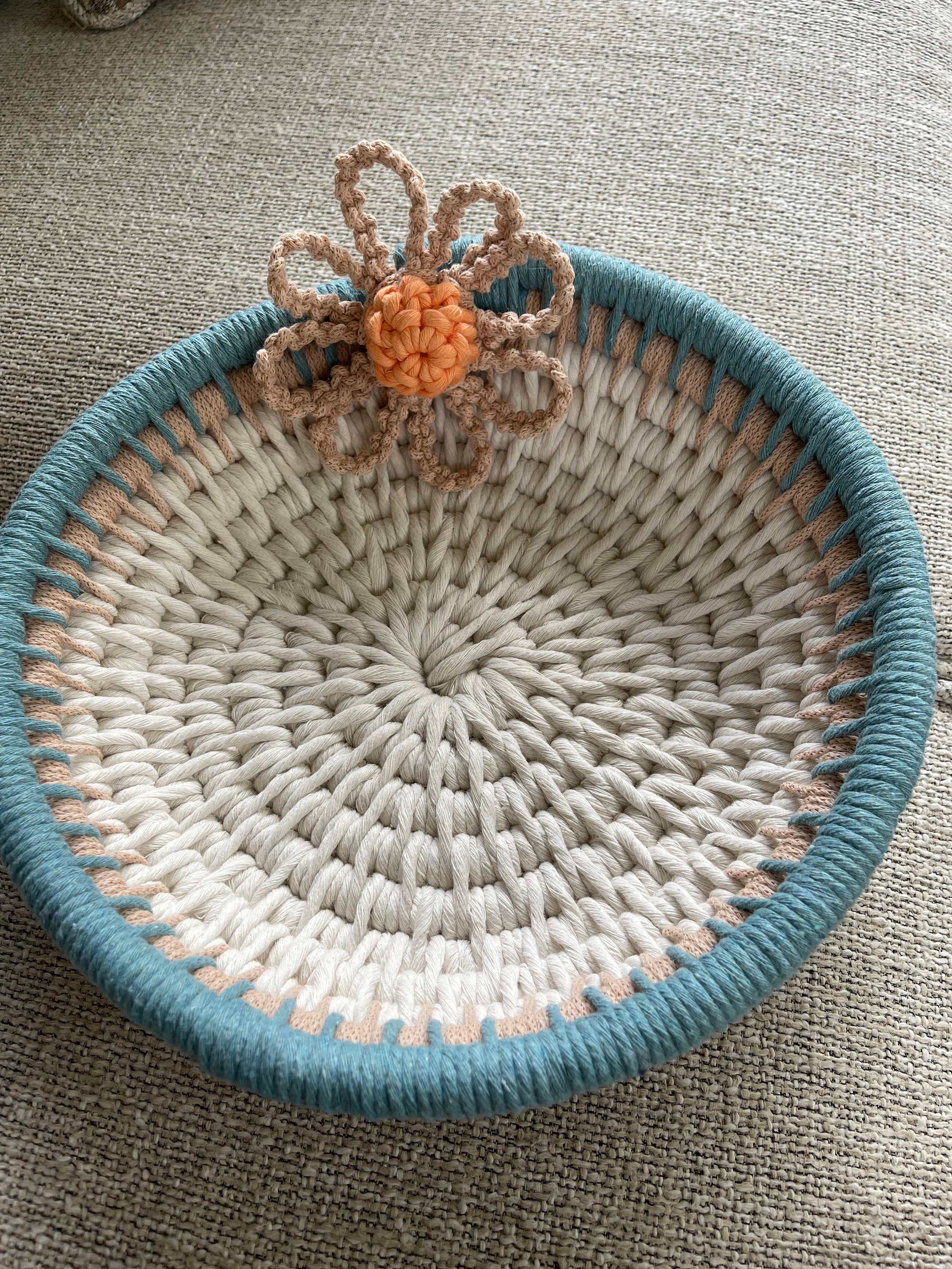 Handmade Coiled Macrame Bowl With Flower - Etsy