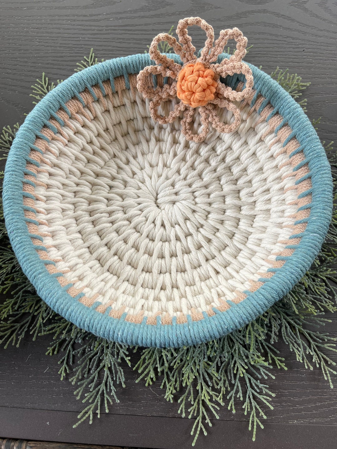 Handmade Coiled Macrame Bowl With Flower - Etsy