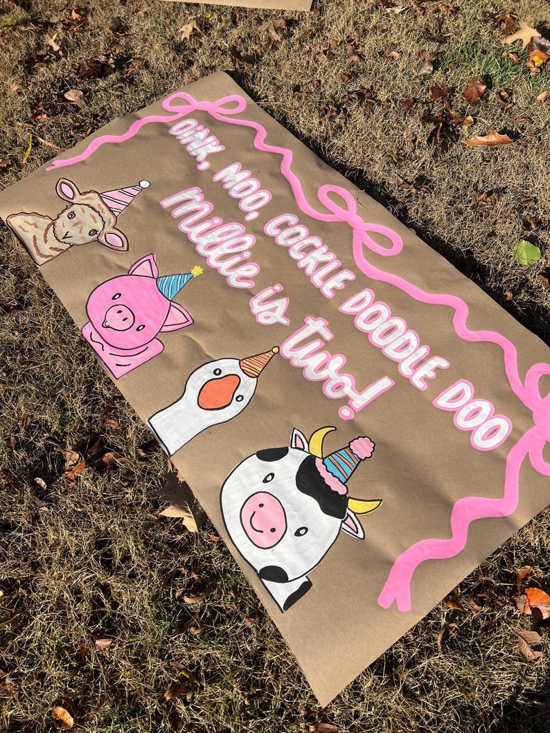 Oink, Moo, Cockle Doodle Doo Hand Painted Banner - Etsy