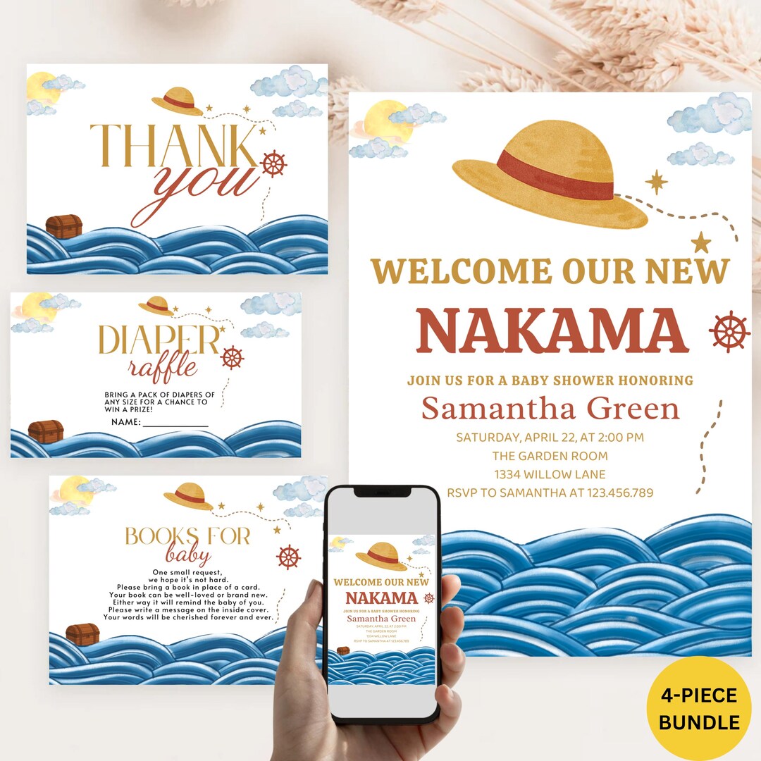 One Piece Pirate Baby Shower Invitation Bundle, Anime Inspired Invite ...