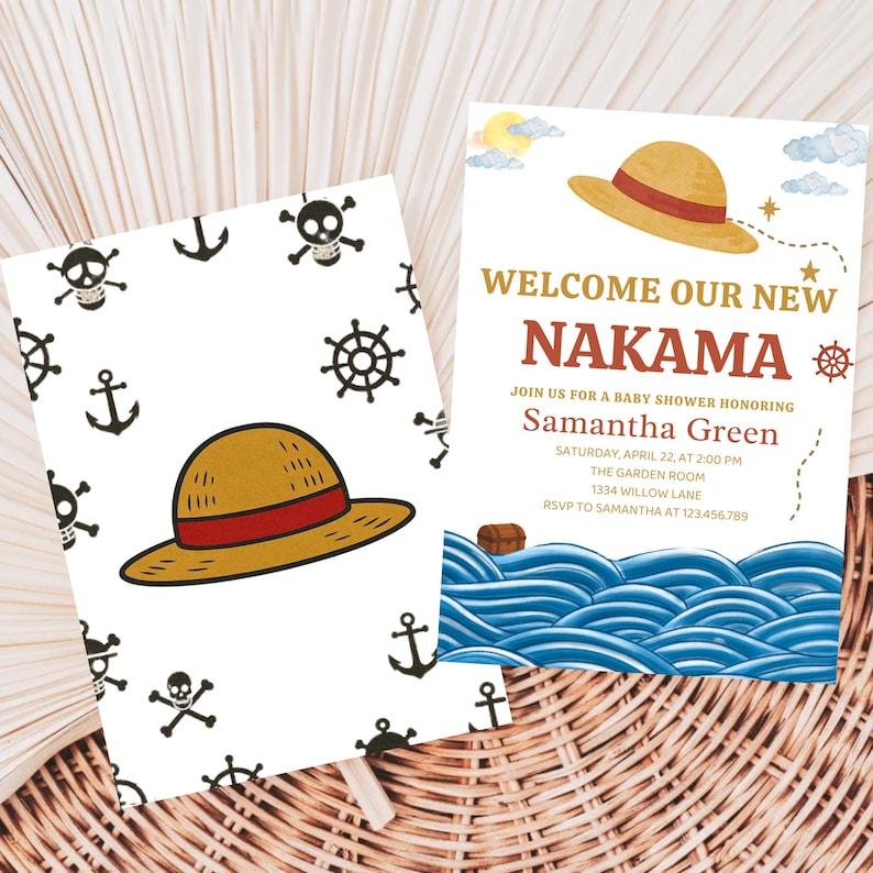 One Piece Pirate Baby Shower Invitation Bundle, Anime Inspired Invite ...
