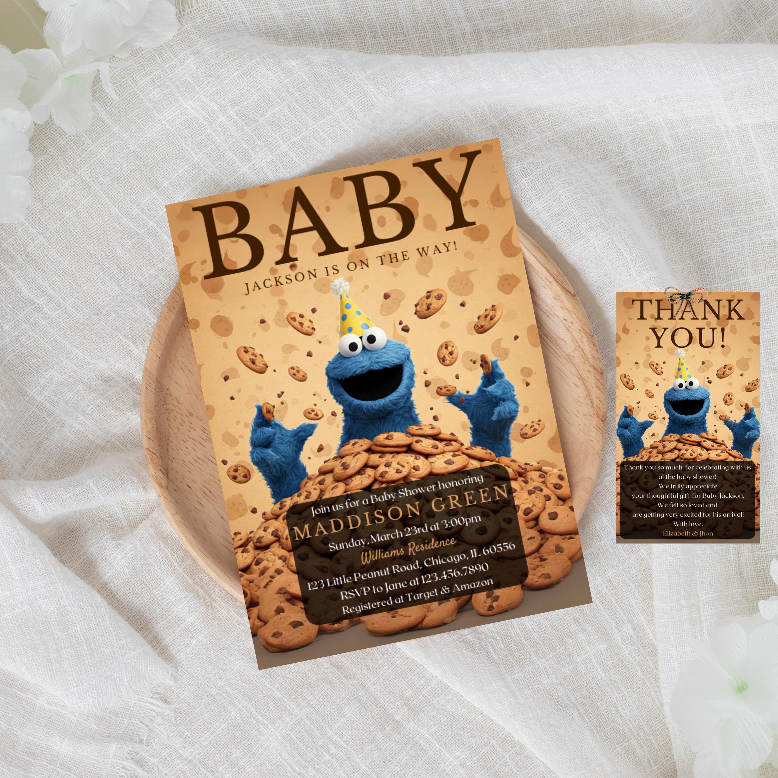 Editable Gender Neutral Monster Cookies Baby Shower Invitation,cartoon ...